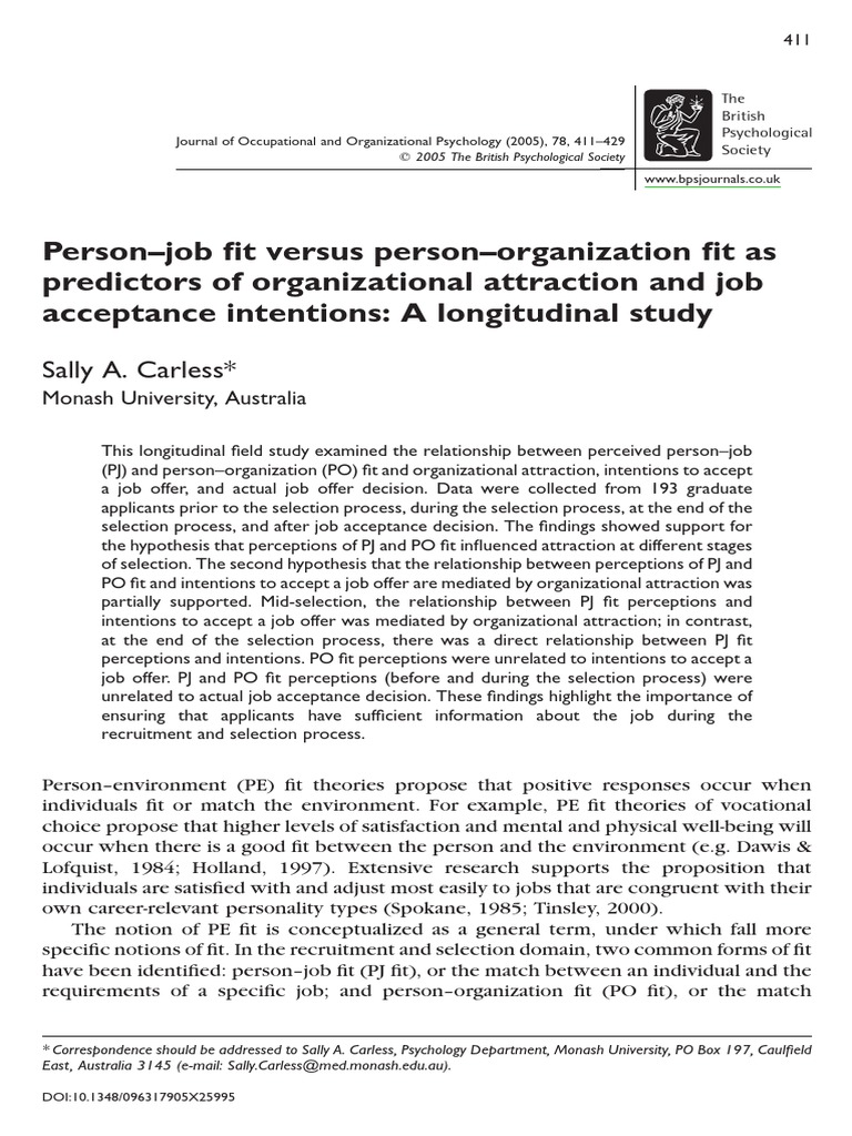Person Job Fit | PDF | Intention | Attitude (Psychology)