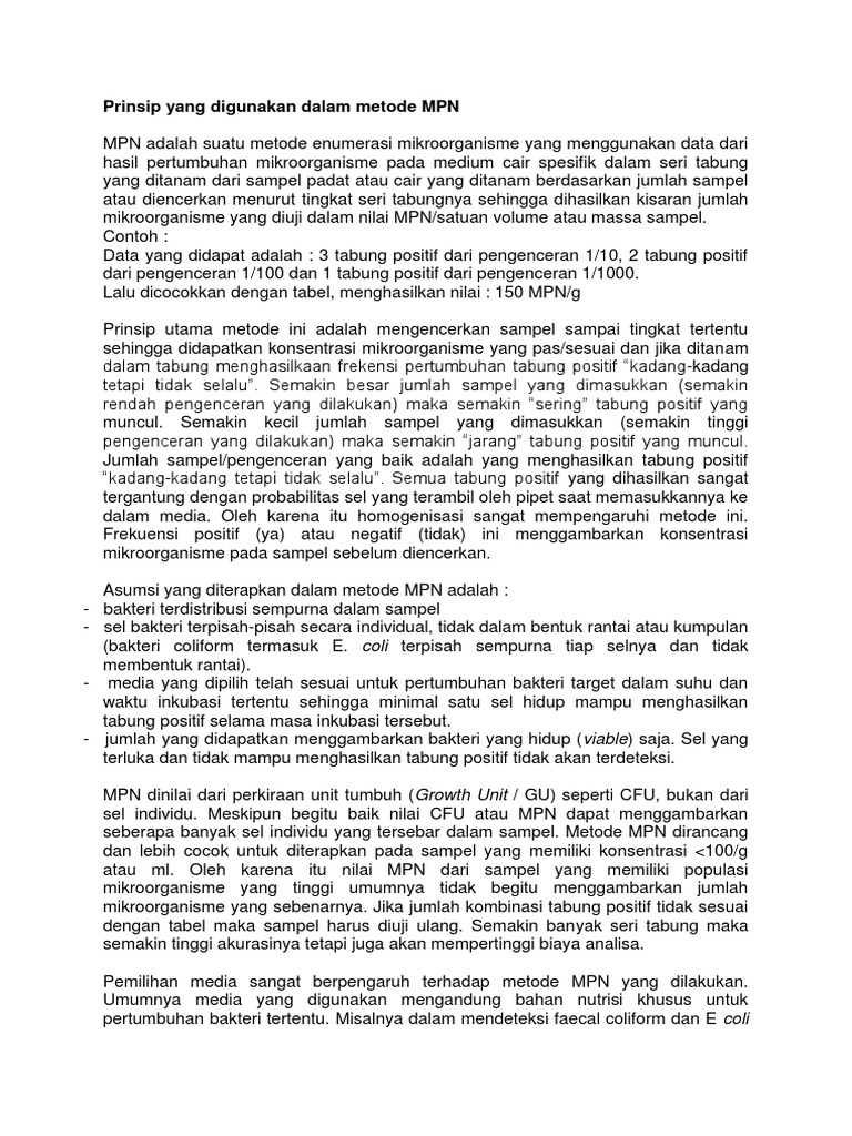 Prinsip Yang Digunakan Dalam Metode MPN