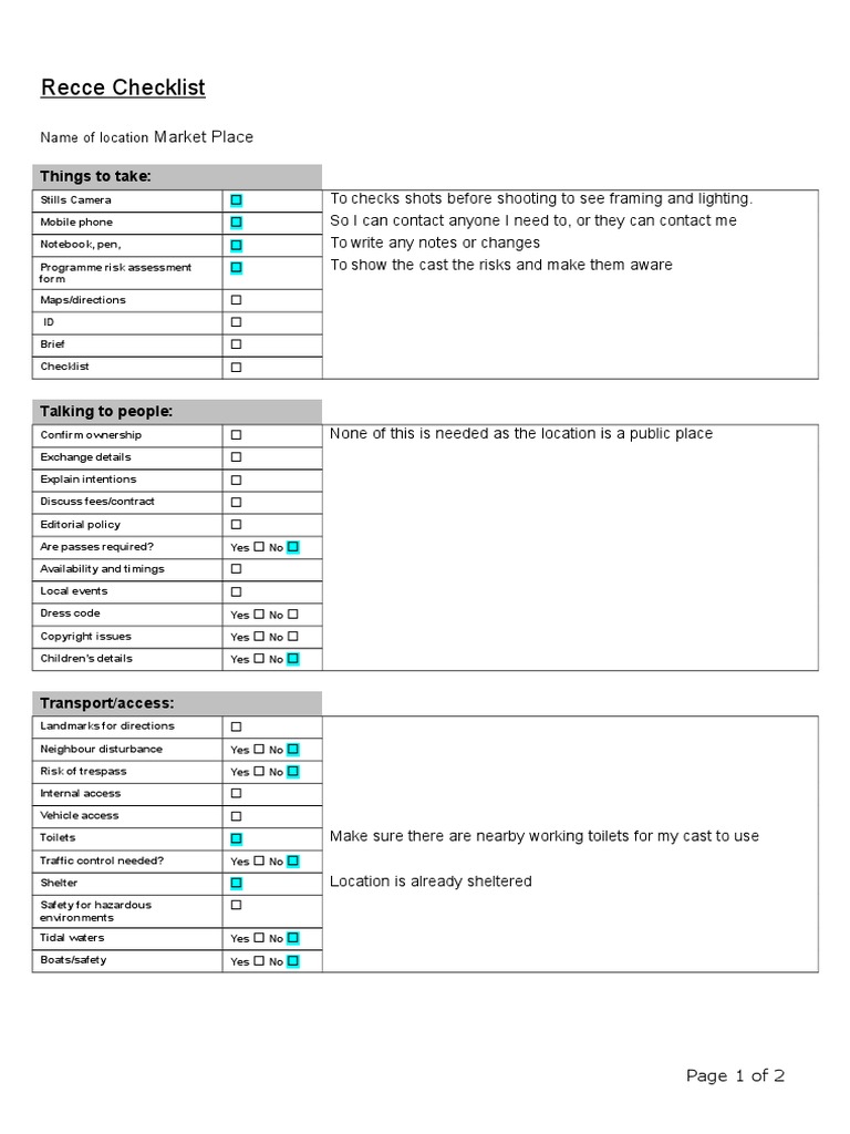 Recce Checklist: Market Place | PDF