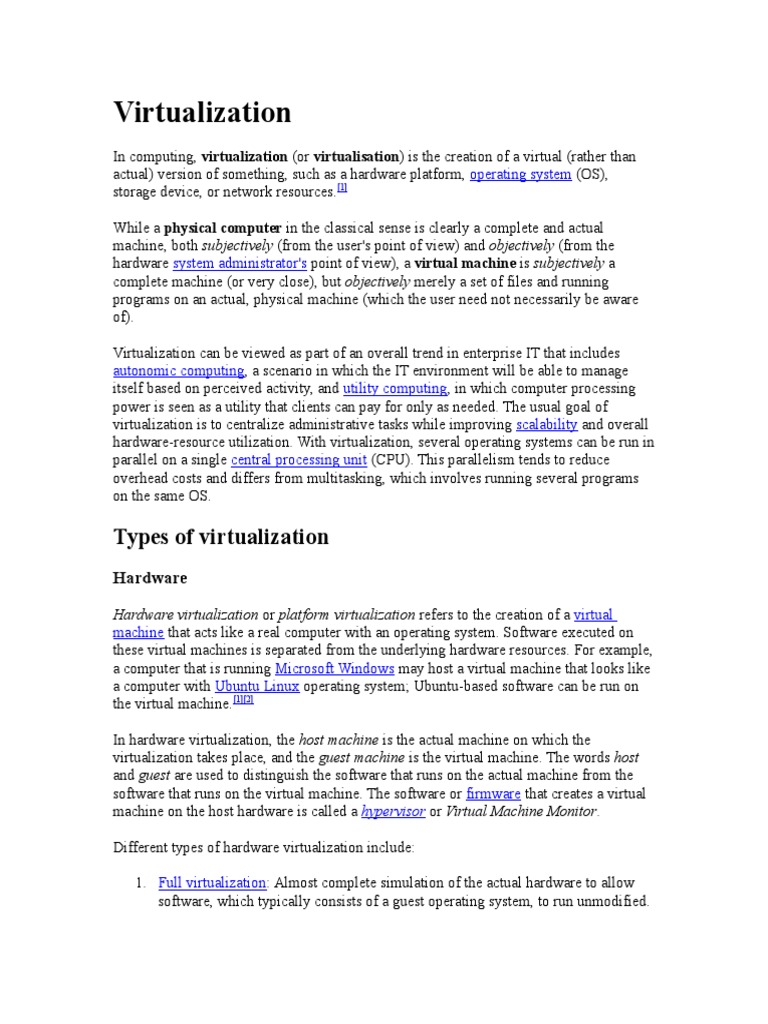 Types of Virtualization | PDF | Virtualization | Operating System
