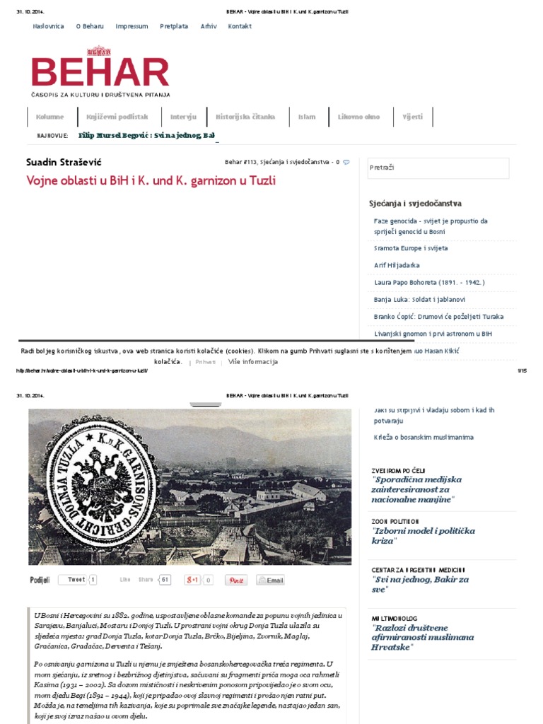 BEHAR - Vojne Oblasti U BiH I K. Und K | PDF