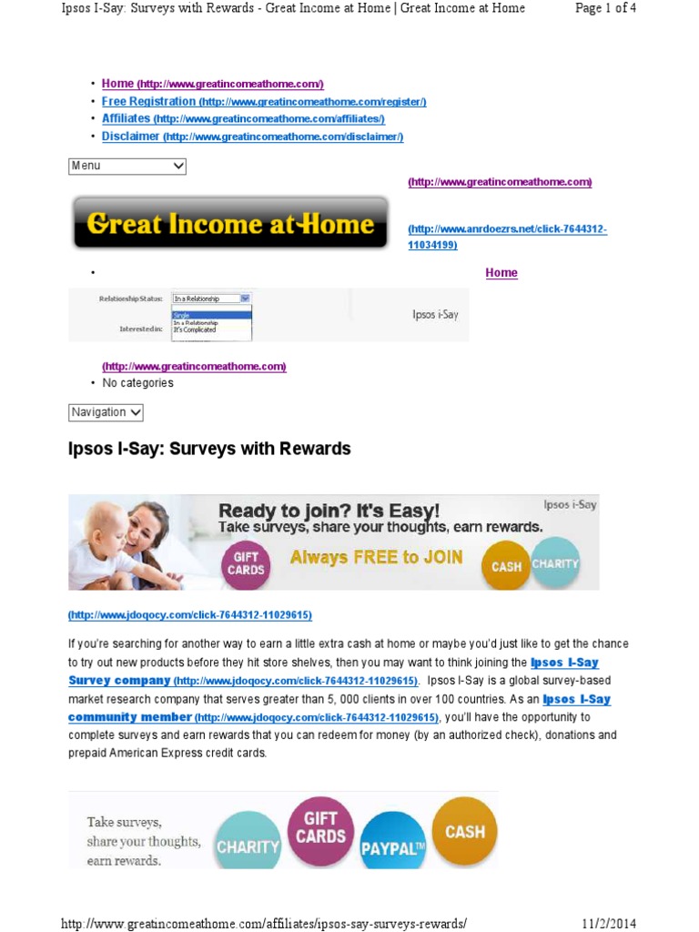 Ipsos I-Say: Surveys With Rewards | PDF | Internet Standards | Hypertext