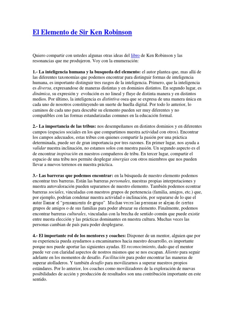 El Elemento de Sir Ken Robinson | PDF | Tribu | Epistemología