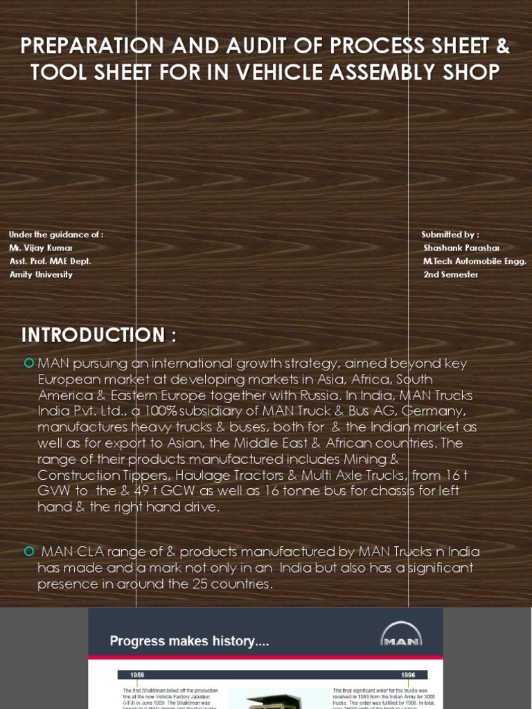Preparation and Audit of Process Sheet & Tool Sheet For in Vehicle ...