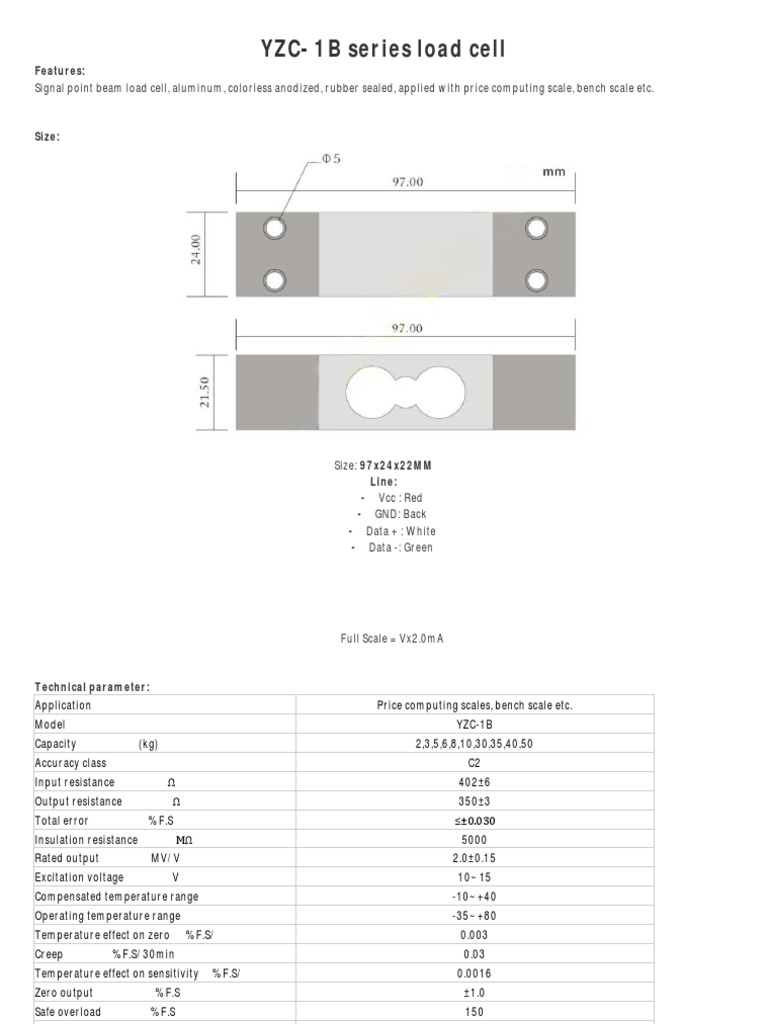 YZC-1B Load Cell Datasheet | PDF