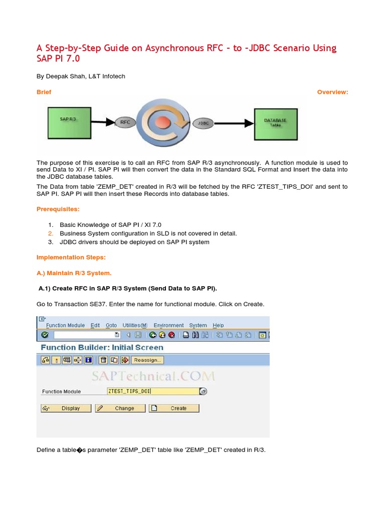 Is A Step By Step Guide On Asynchronous Rfc To Jdbc Scenario Using Sap Pi 70 Pdf Computer