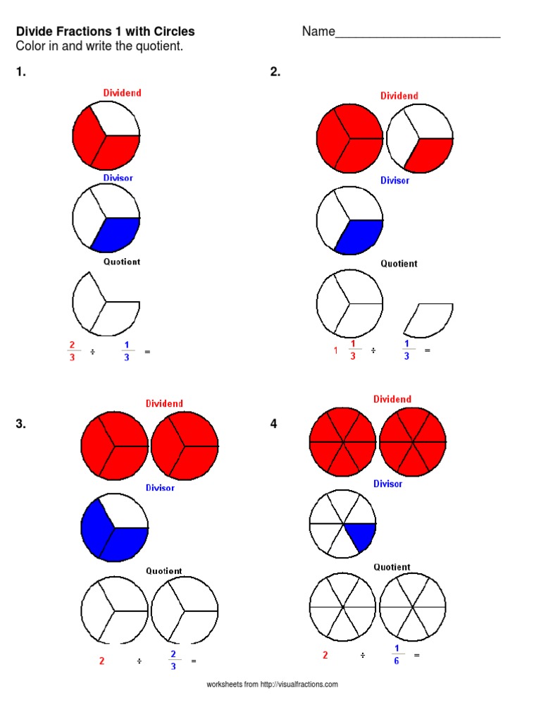 Dividing Fractions Using Visual Fraction Models Worksheets | PDF ...