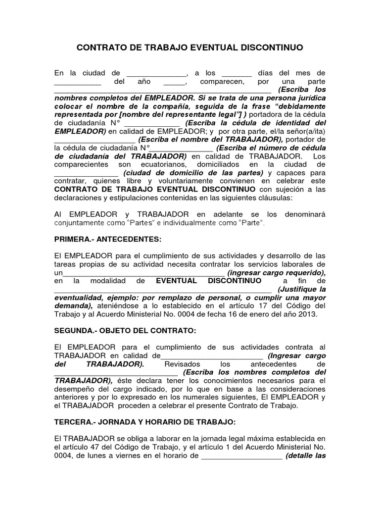 Contrato de Trabajo Eventual Discontinuo