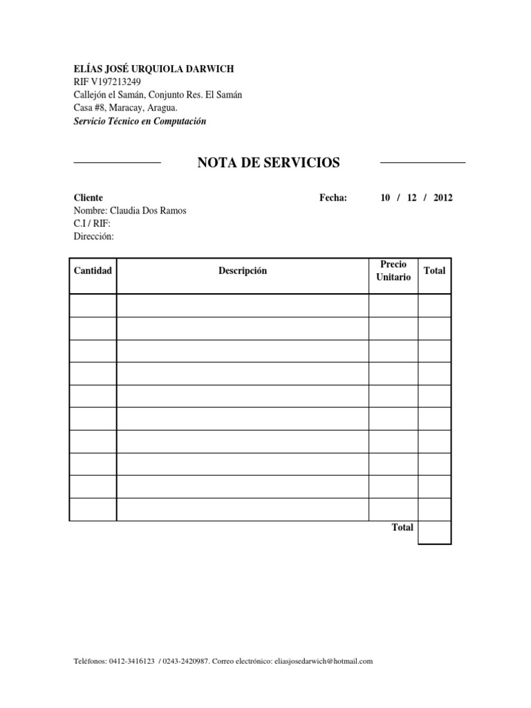 Nota de Servicio | PDF