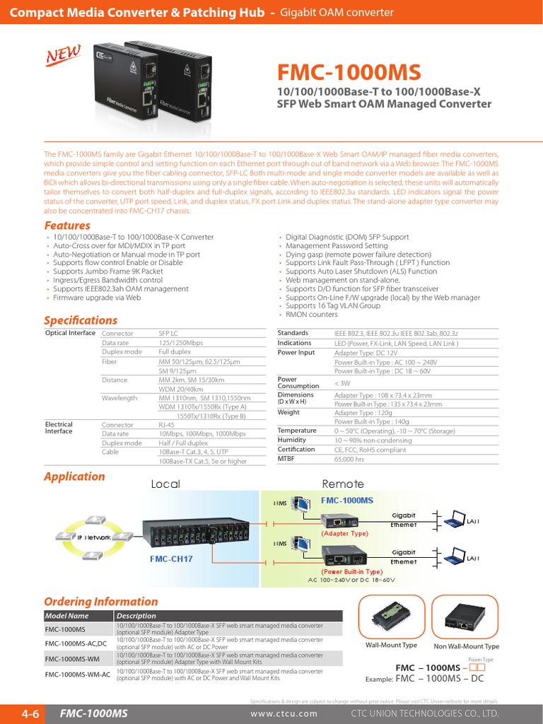 FMC 1000MS Datasheet | Ethernet | Duplex (Telecommunications)