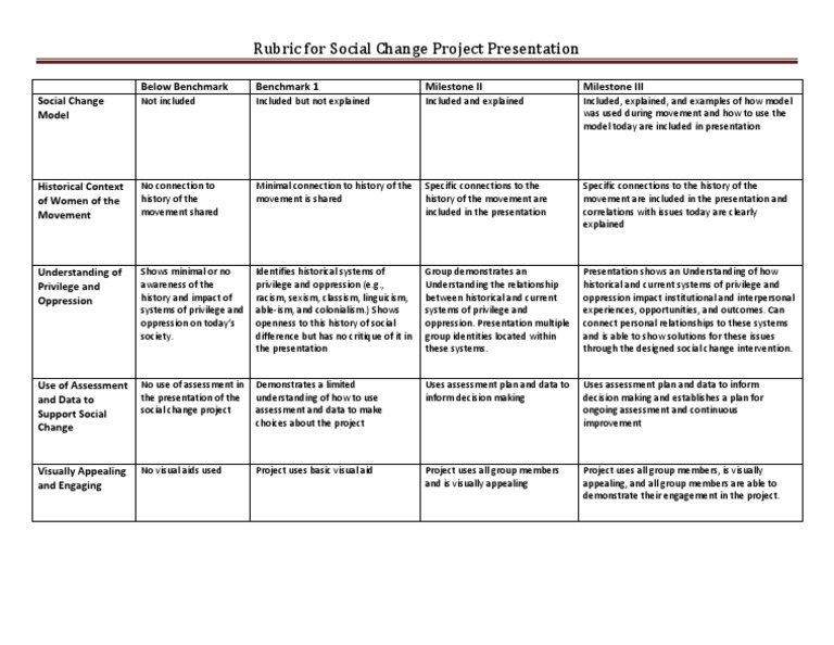 Social Change Project Presentation Rubric | PDF