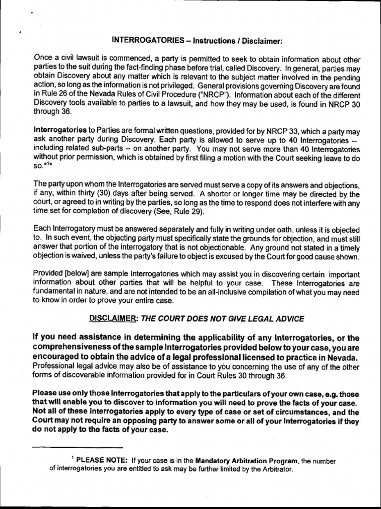 General Discovery Examples For Pro Se Litigants | PDF | Interrogatories ...