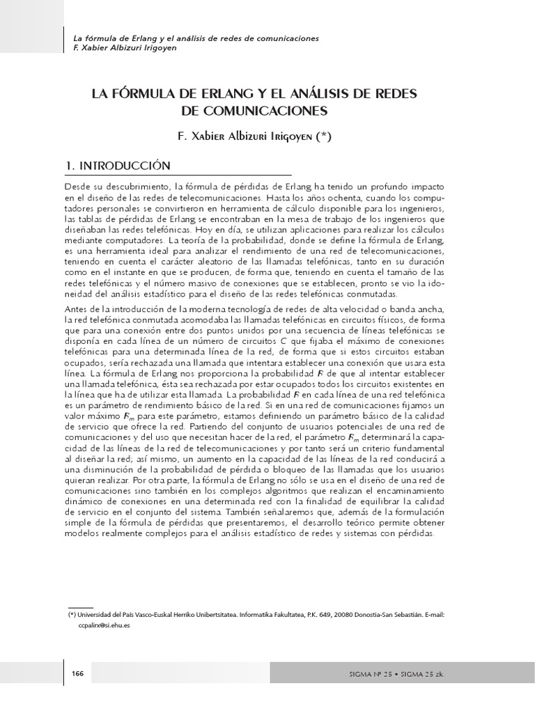 La Fórmula de Erlang y El Análisis de Redes de Comunicaciones | PDF | Estocástico | Variable ...
