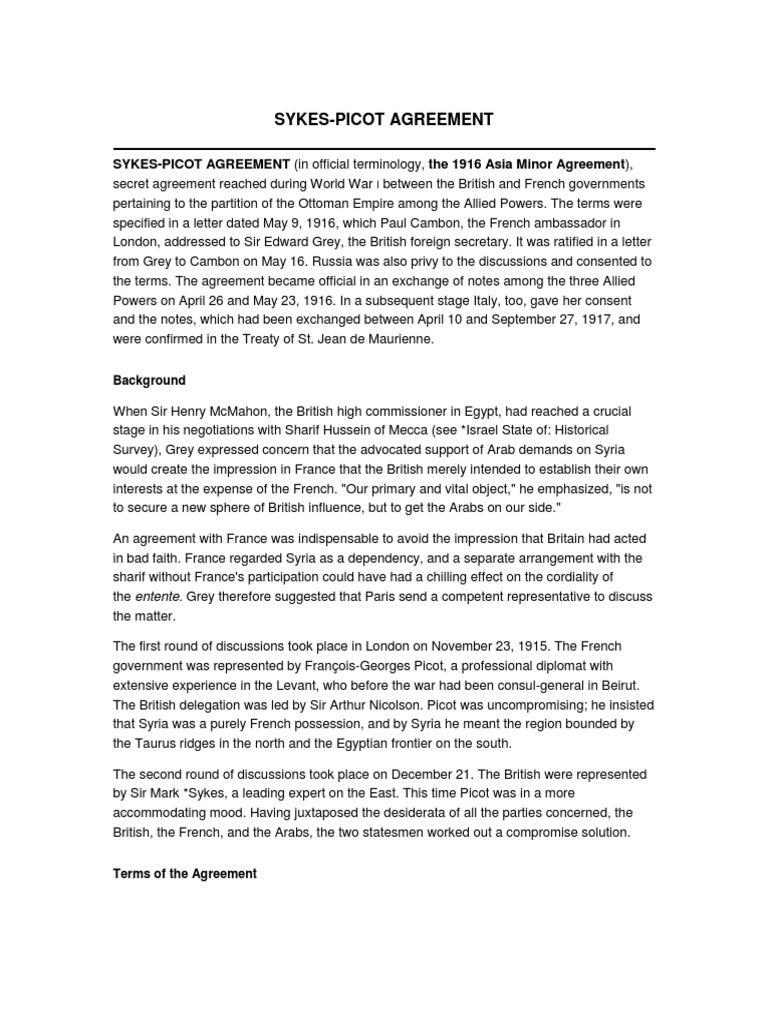 Sykes Picot Agreement | PDF | Sykes–Picot Agreement | Palestine (Region)