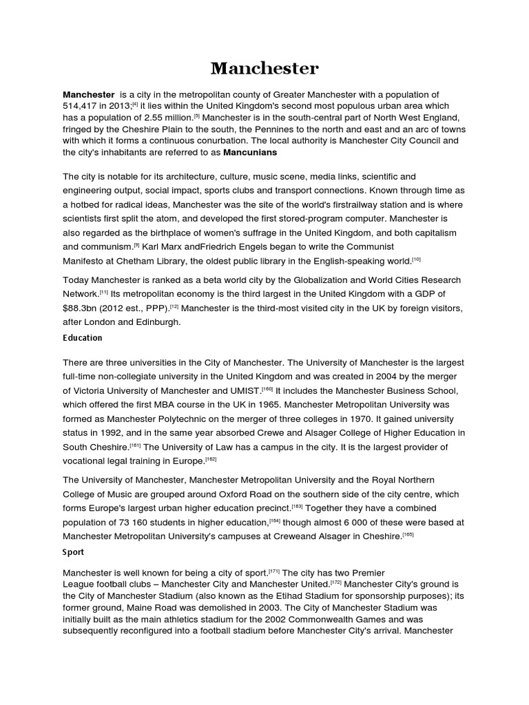 Manchester: Manchester Is A City in The Metropolitan County of Greater ...