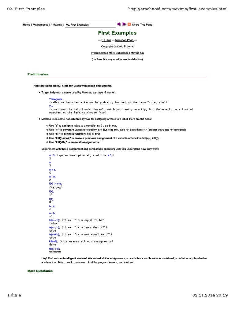 Maxima Example | PDF | Pi | Multiplication