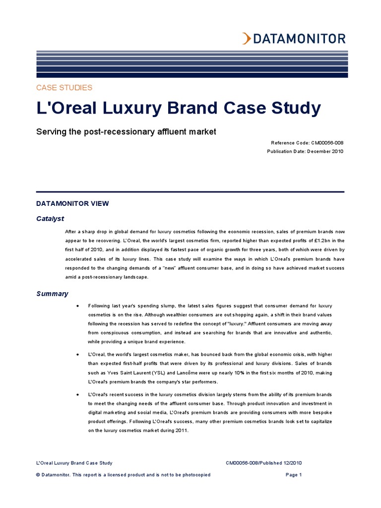Loreal Luxury Case Study | PDF | Luxury Goods | Brand
