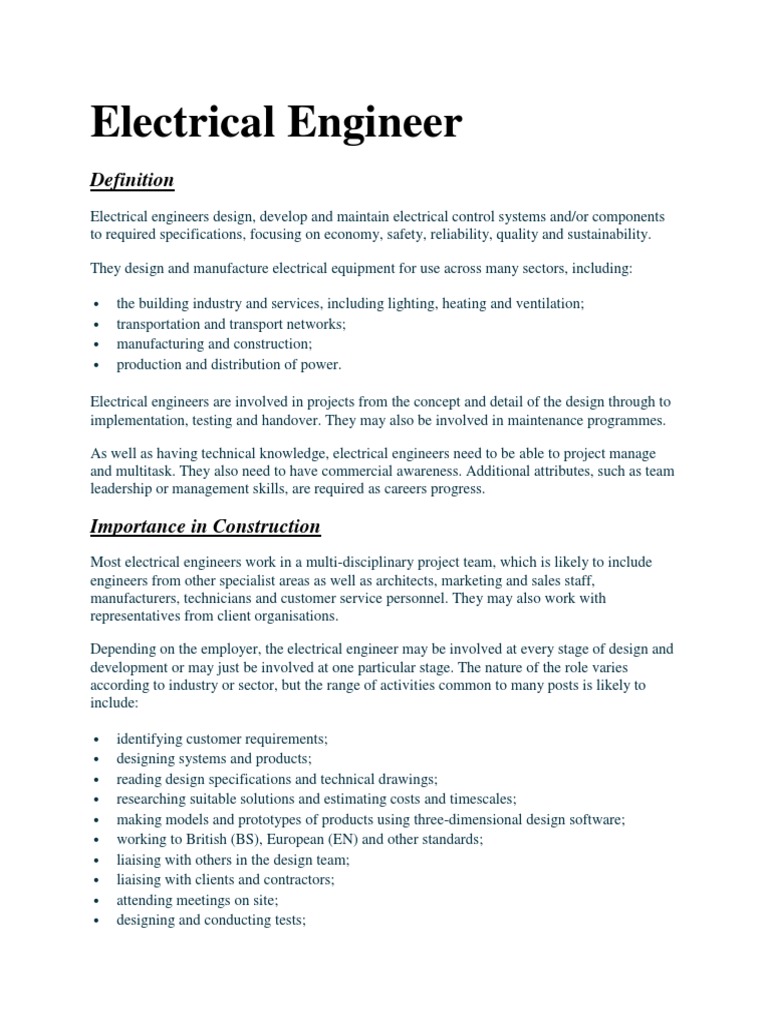Electrical Engineer | PDF | Engineer | Electrical Engineering