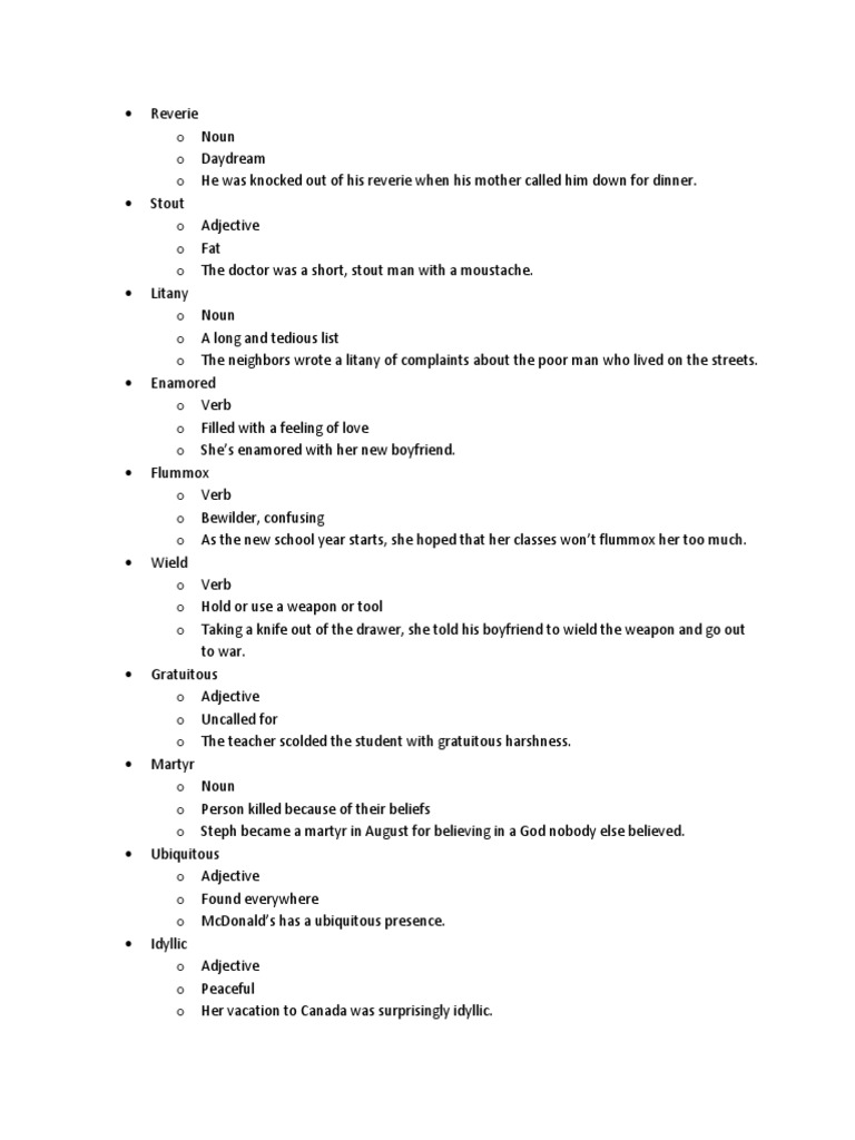 Vocabulary Definitions and Examples | PDF