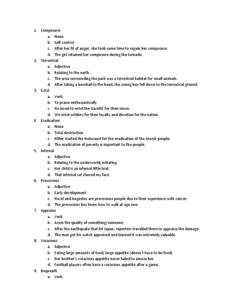Vocabulary from "The Fault in Our Stars" | PDF