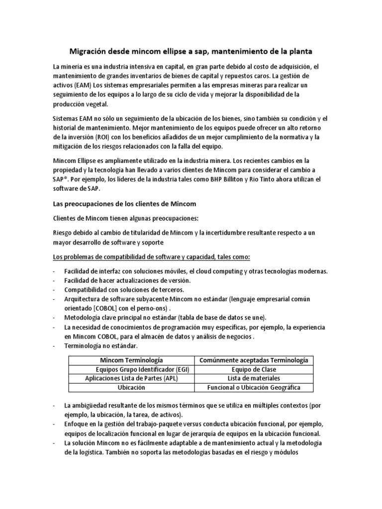 Migración Desde Mincom Ellipse A Sap Mantenimiento de La Planta | PDF ...