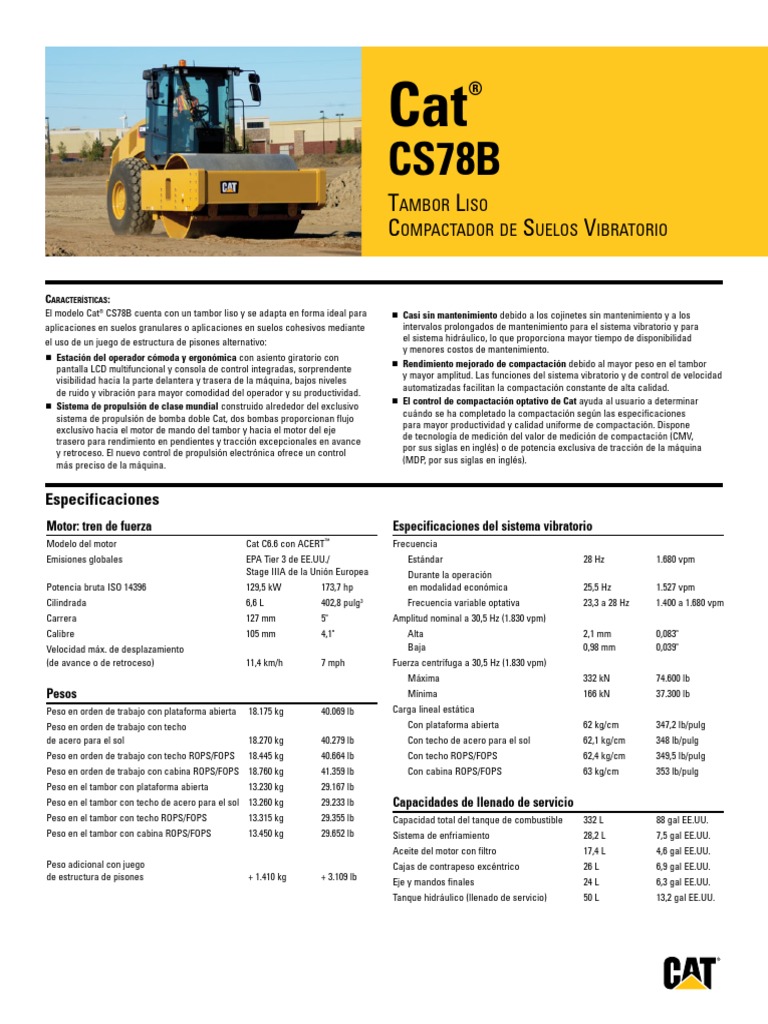 Pavimentadoras Cat Specalog cs78b Espanol PDF | PDF | Bomba | Eje