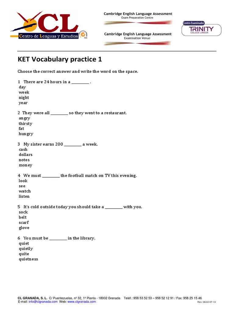 KET Vocabulary Practice 1 | PDF