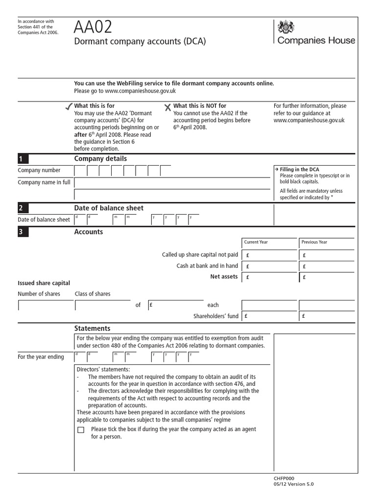 AA02 Post October Dormant Company Accounts Dca | PDF | Balance Sheet ...