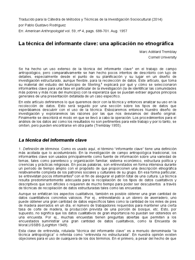 Tremblay - El Informante Clave | PDF