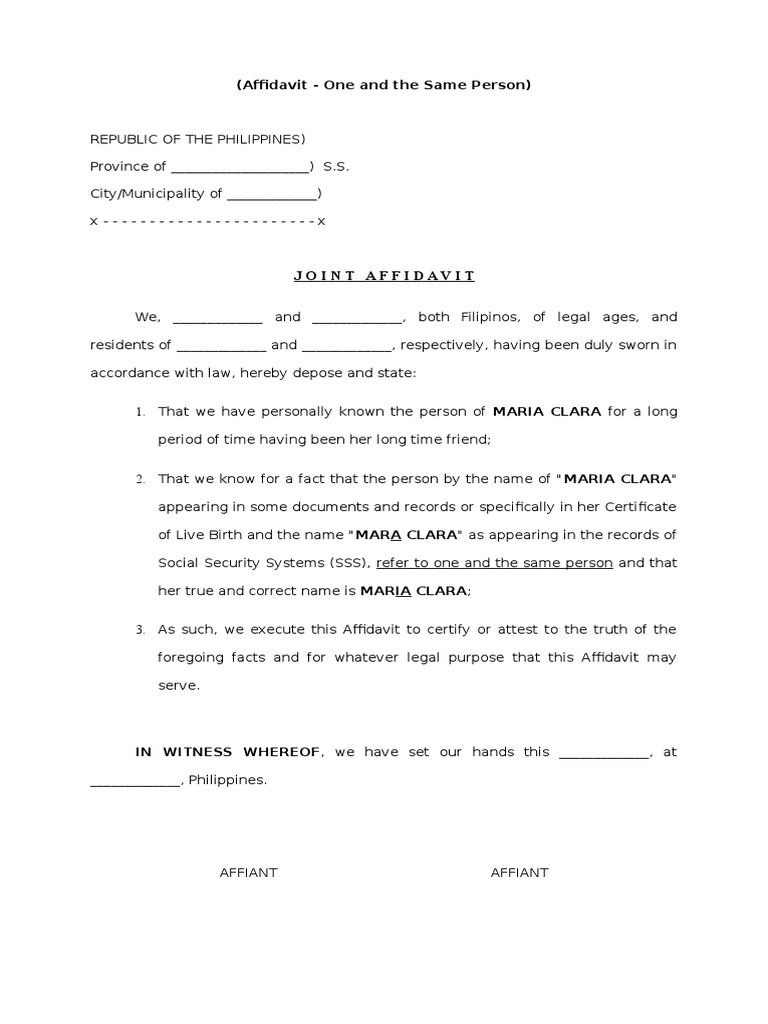 Joint Affidavit of One and the Same Person | PDF | Politics | Law