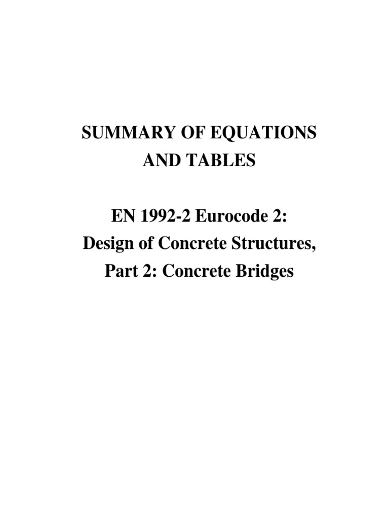 Summary of Equations and Tables - En1992-2 Eurocode 2 - Design of ...