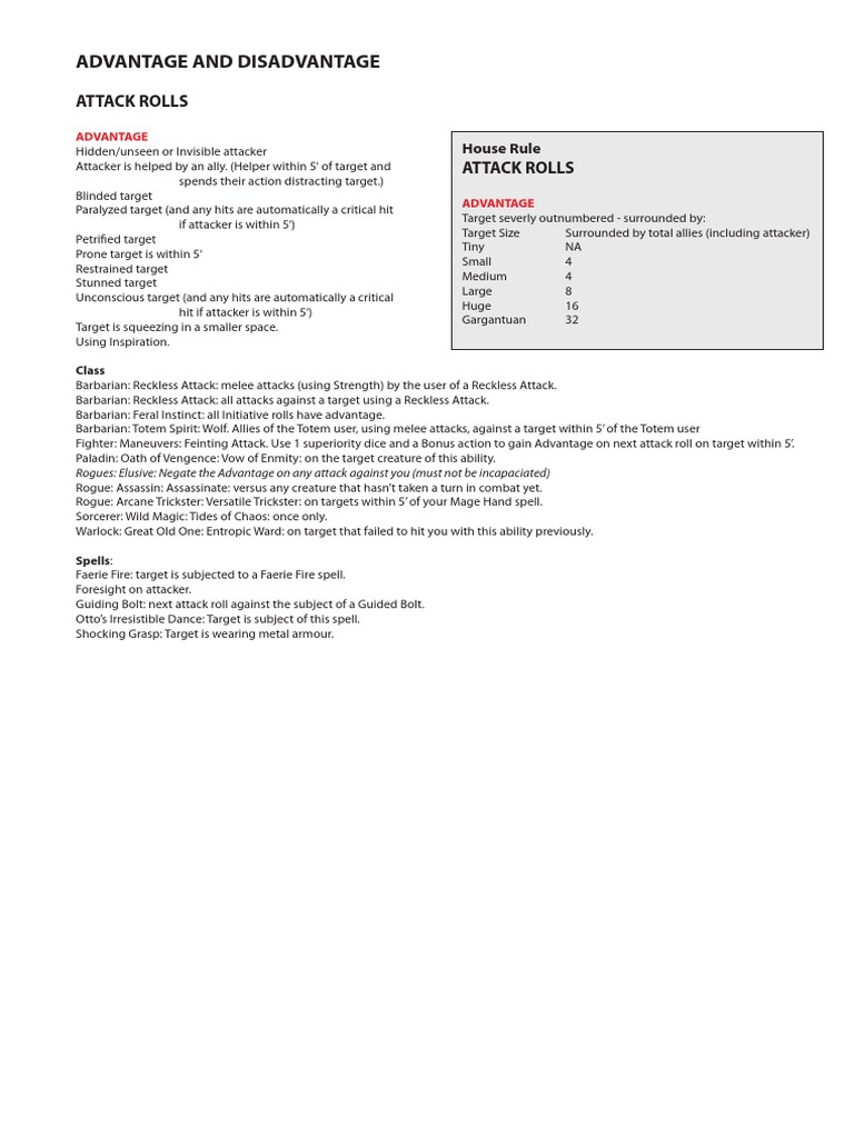 Advantage & Disadvantage D&D 5th Edition | PDF | Role Playing Games ...