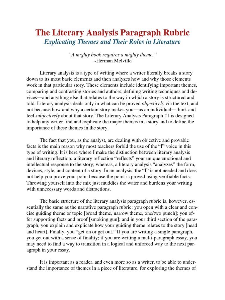 Literary Analysis Paragraph Rubric With Example | PDF | Huckleberry ...