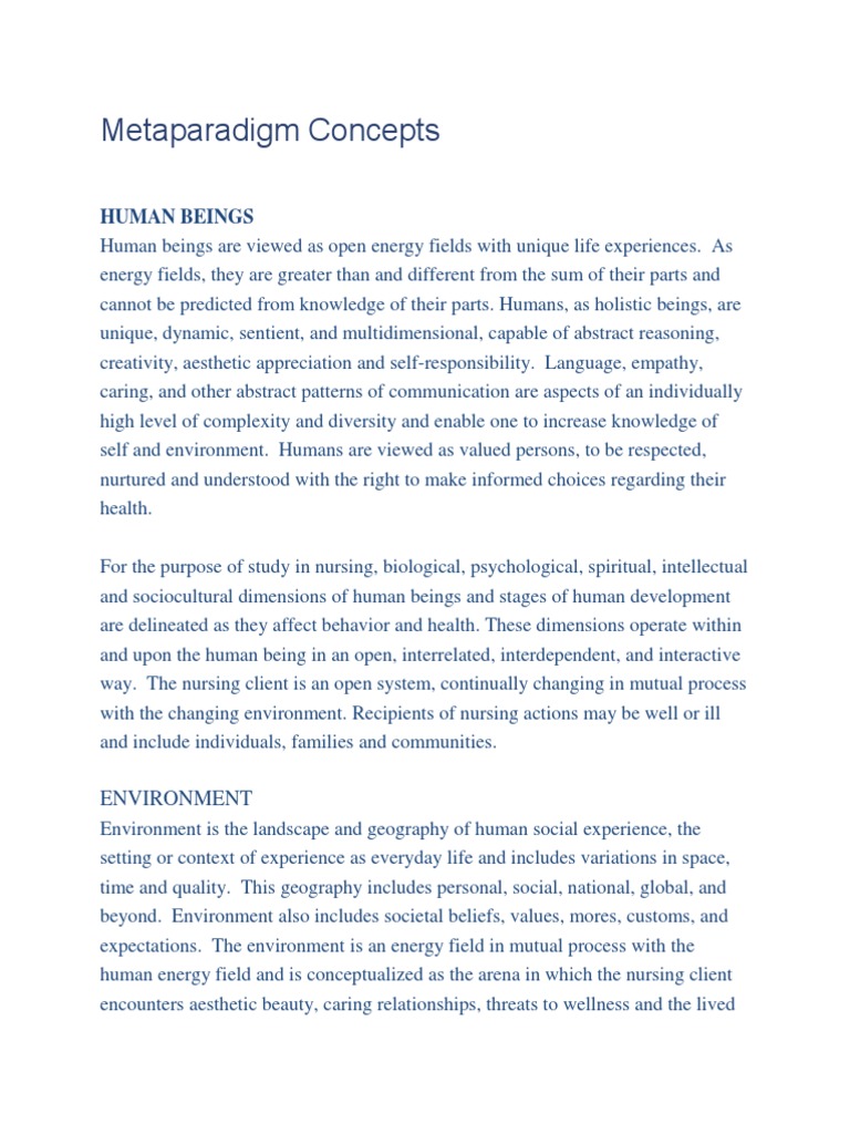 Metaparadigm Concepts | PDF | Nursing | Critical Thinking