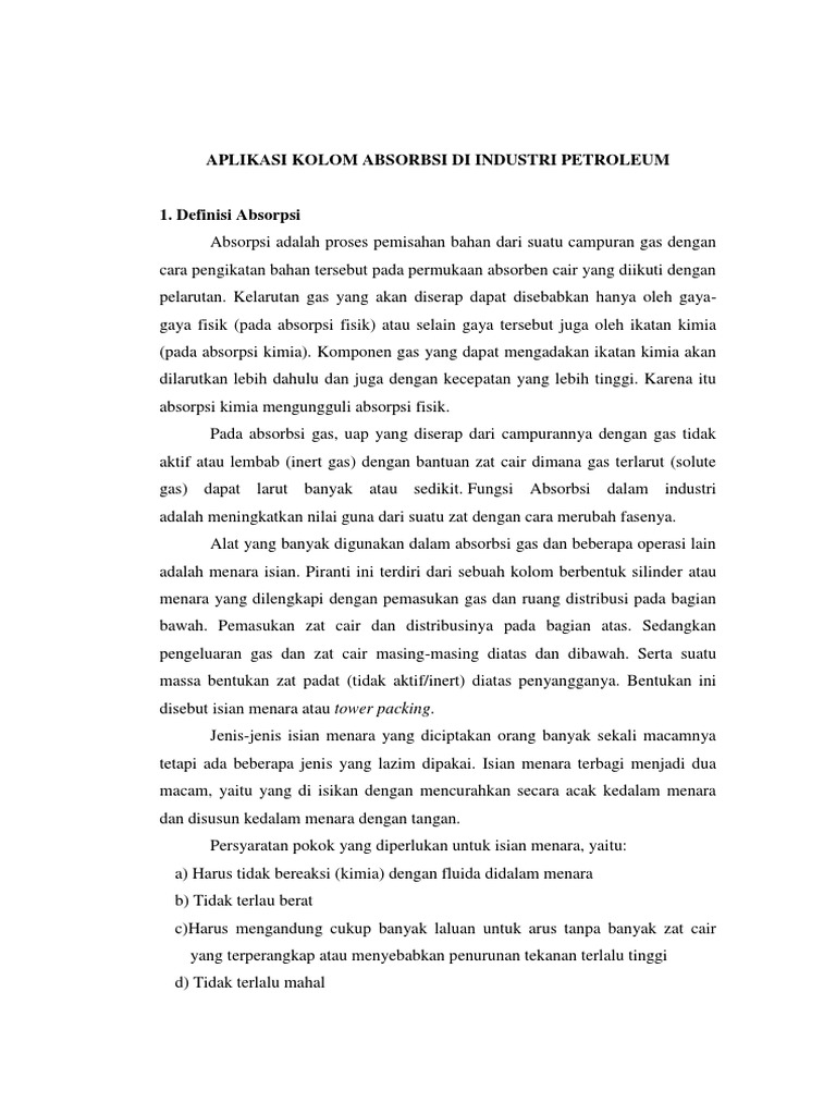 Aplikasi Kolom Absorbsi Di Industri Petroleum | PDF | Teknologi & Rekayasa