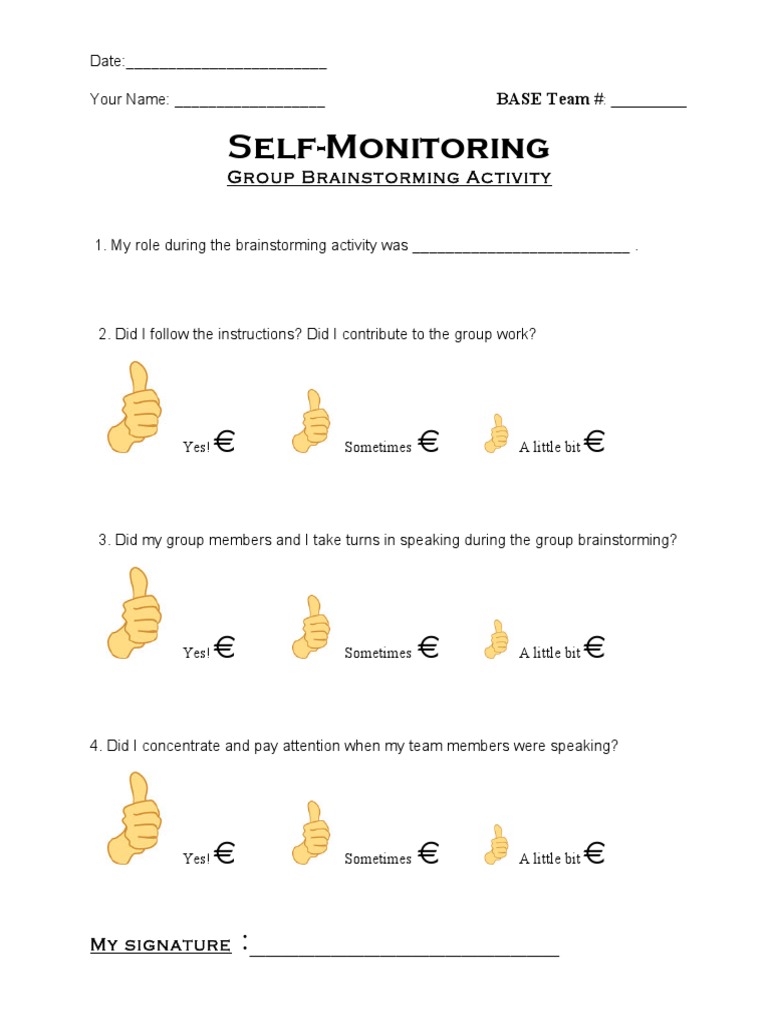 Self-Monitoring Brainstorming Activity | PDF | Career & Growth