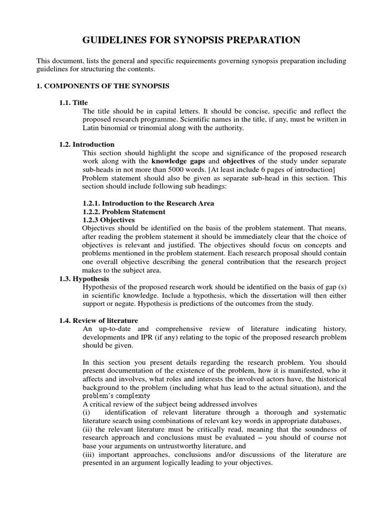 Guidelines For Synopsis PDF | PDF | Literature Review | Experiment