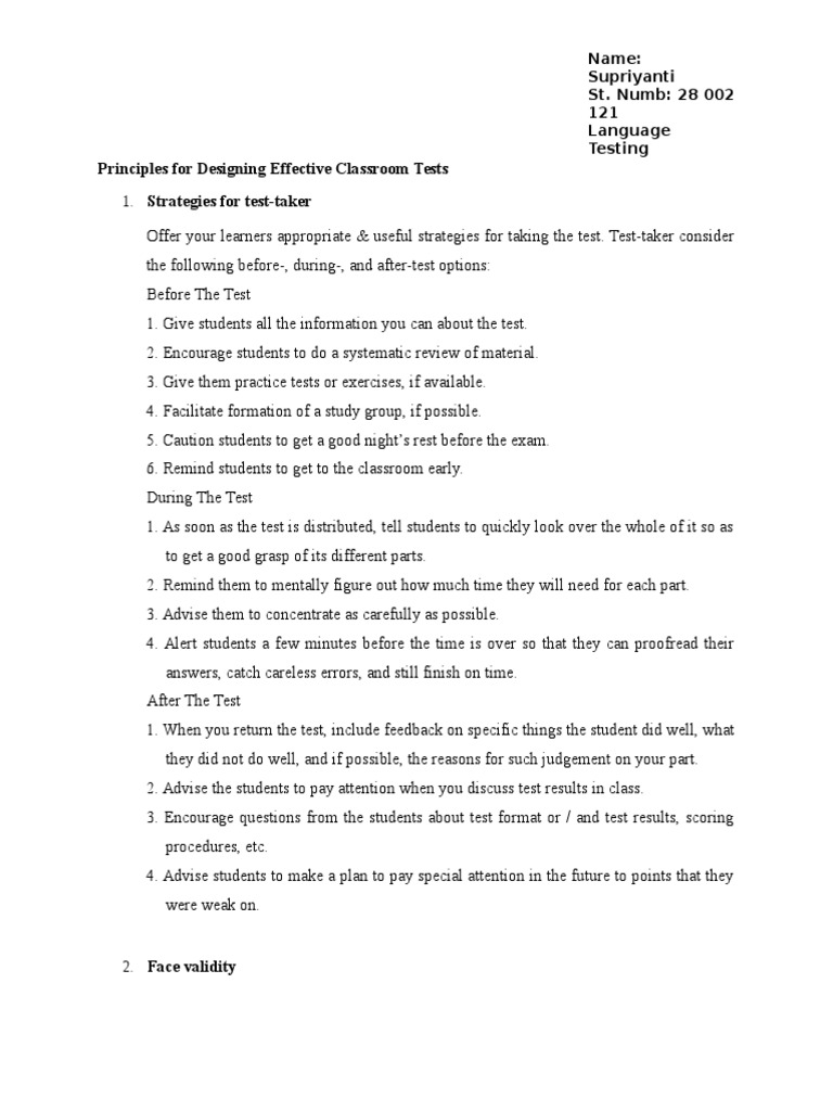 Principles For Designing Effective Classroom Tests | PDF | Education ...