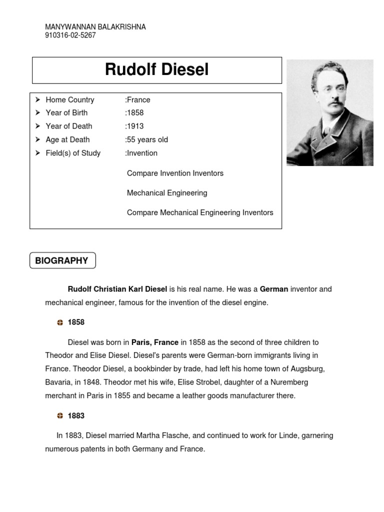 Rudolf Diesel: Diesel Engine Invention | PDF