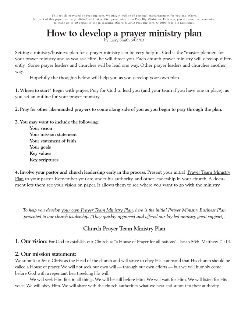 Prayer Ministry Plan | PDF | Repentance | Prayer