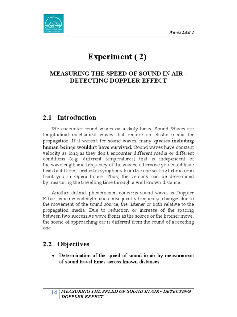 Experiment 2 Manual - Speed of Sound PDF | PDF | Doppler Effect | Sound