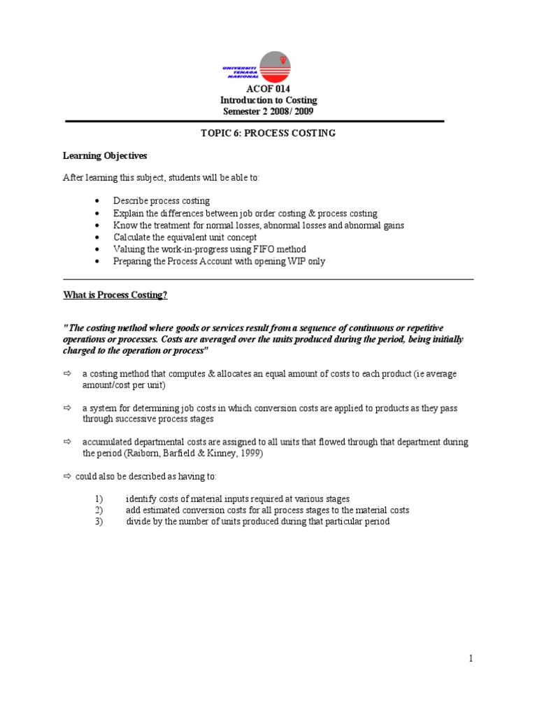Topic 6 - Process Costing | PDF | Cost Of Goods Sold | Inventory