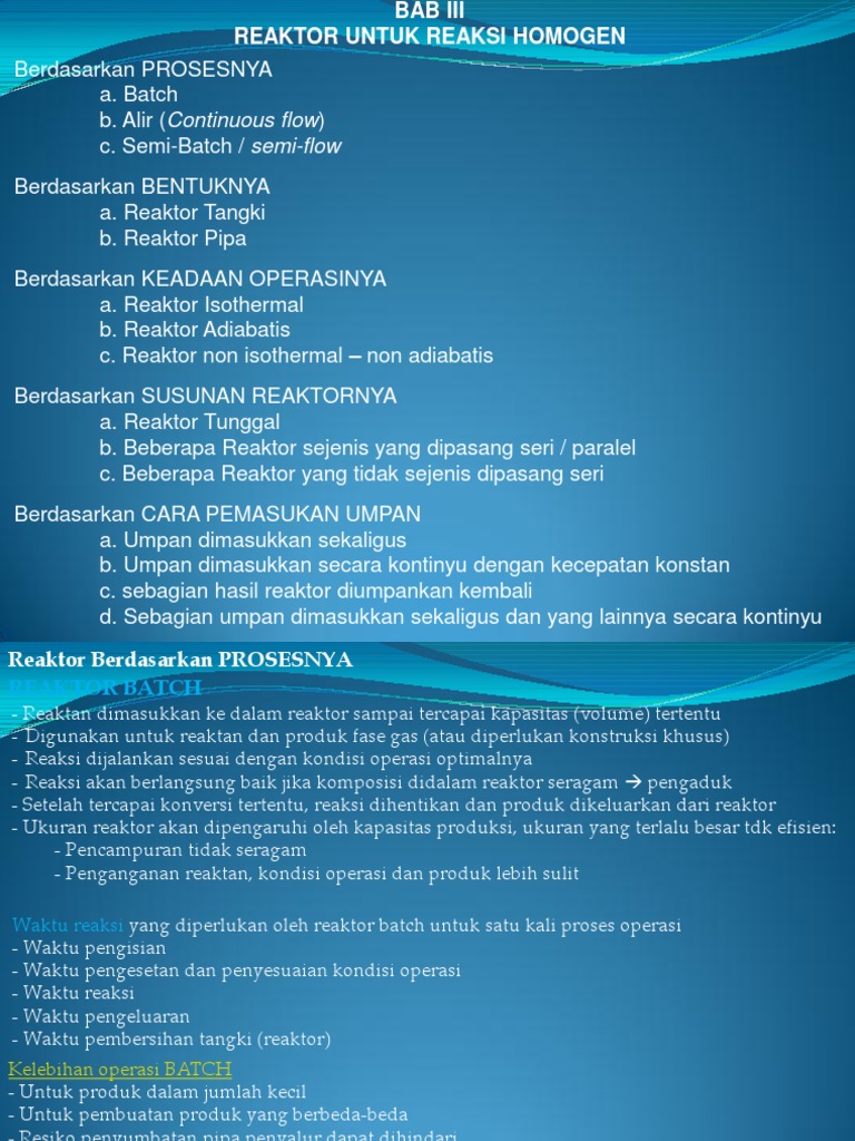BAB 3 Reaktor Homogen | PDF | Sains & Matematika | Teknologi & Rekayasa