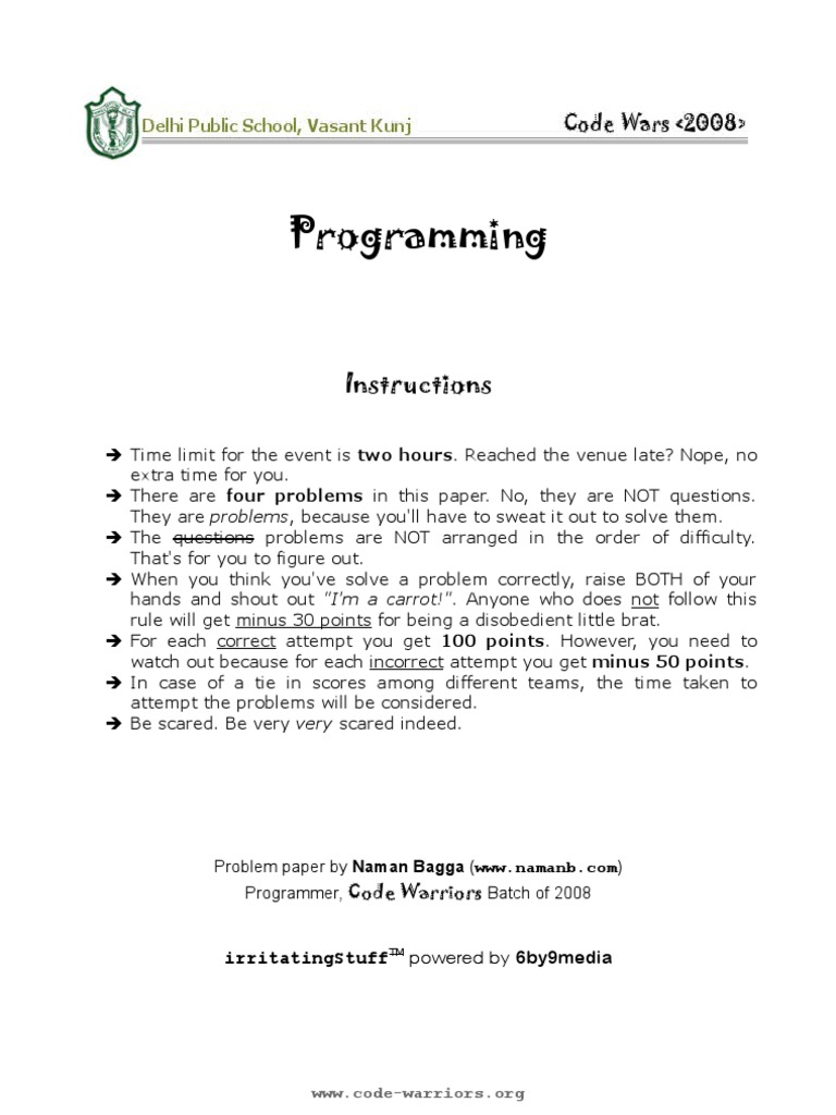 Code Wars 2008 Programming (Questions) | PDF | String (Computer Science ...