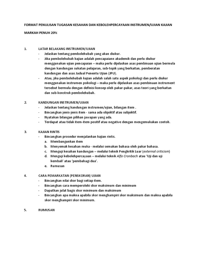 Format Penulisan Kesahan Dan Kebolehpercayaan Instrumen | PDF