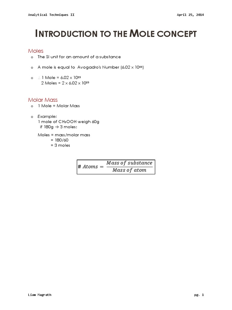 Intro To The Mole Concept | PDF
