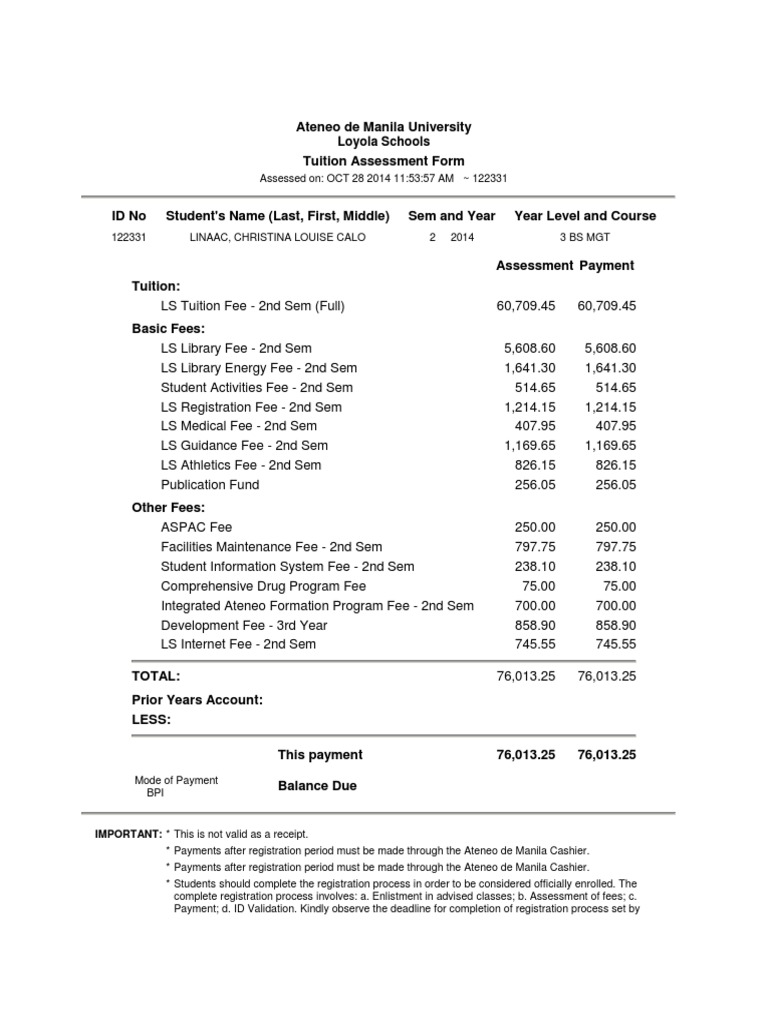 Ateneo 2nd Semester Tuition Assessment | PDF | Fee | Scanning Electron ...