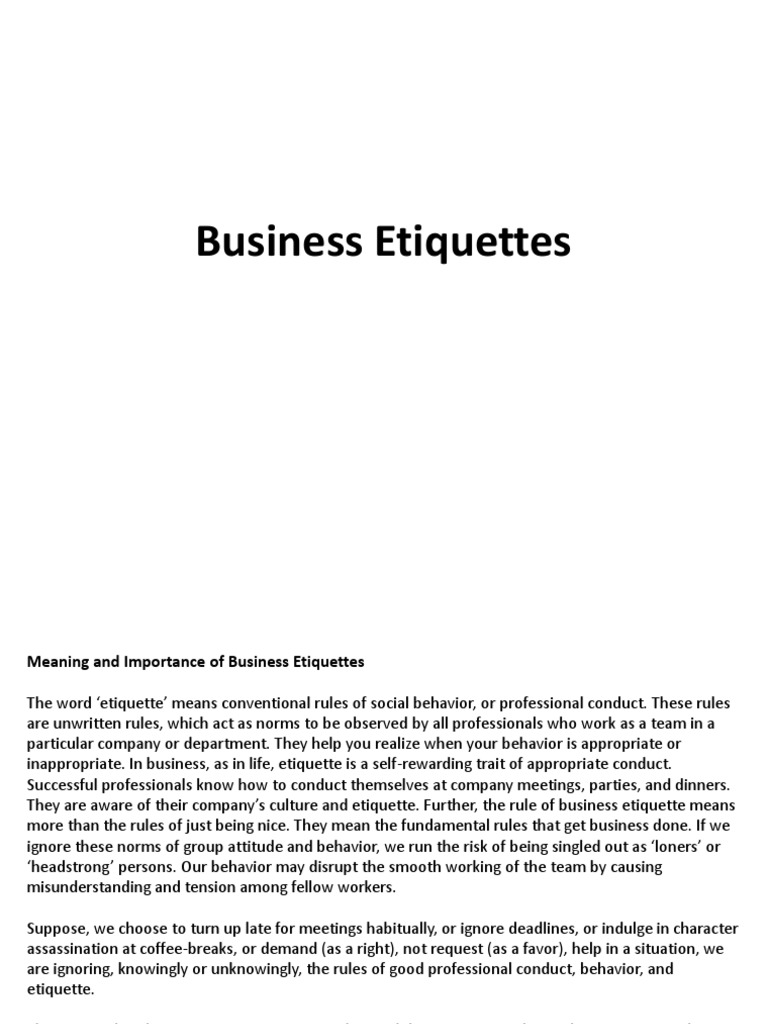 Business Etiquettes | PDF | Etiquette | Semiotics