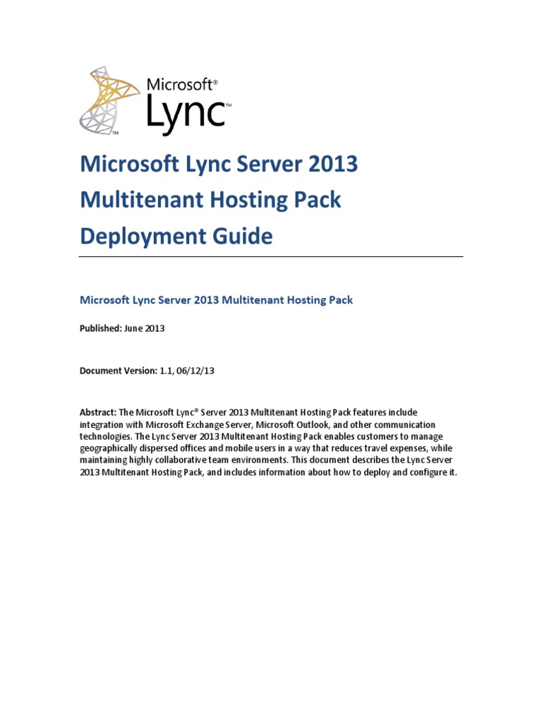 Microsoft Lync Server 2013 Multitenant Pack For Partner Hosting ...