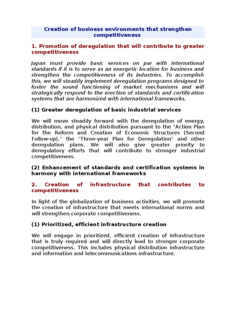 Promotion of Deregulation That Will Contribute To Greater ...